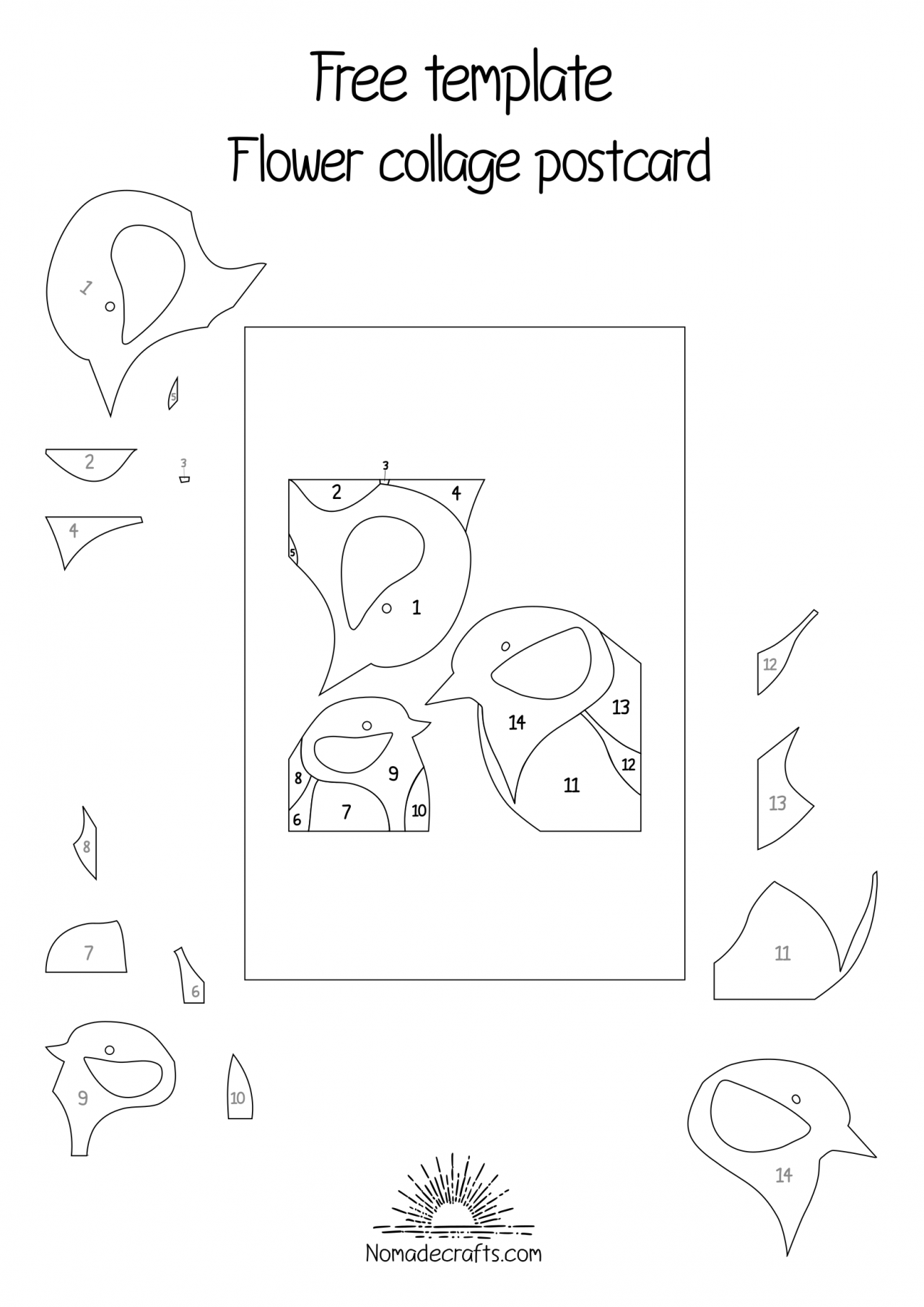 8 flower collage postcards templates | Nomade Crafts&Dreams